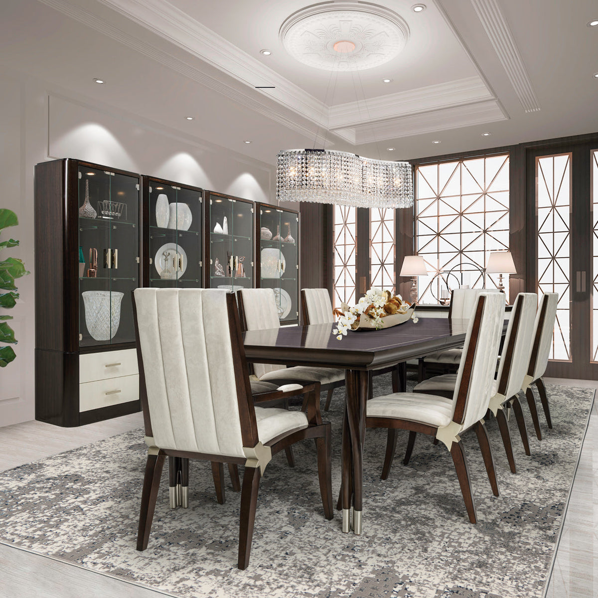 Paris Chic 11 Piece Rectangular Dining Set Espresso Aico Home 5710