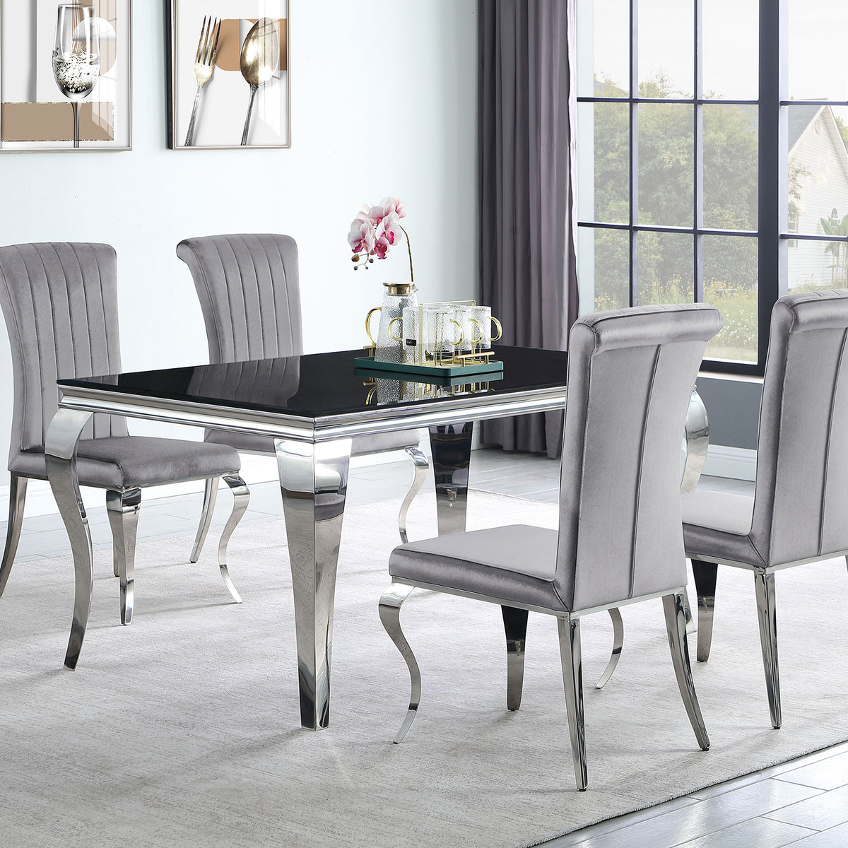Carone 5-Piece Black Glass Dining Set Grey – Coaster – Home Elegance ...