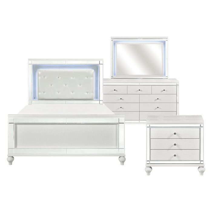 Alonza Bright White 4 Piece Queen Bedroom Set With Led Lighting 1845Le ...