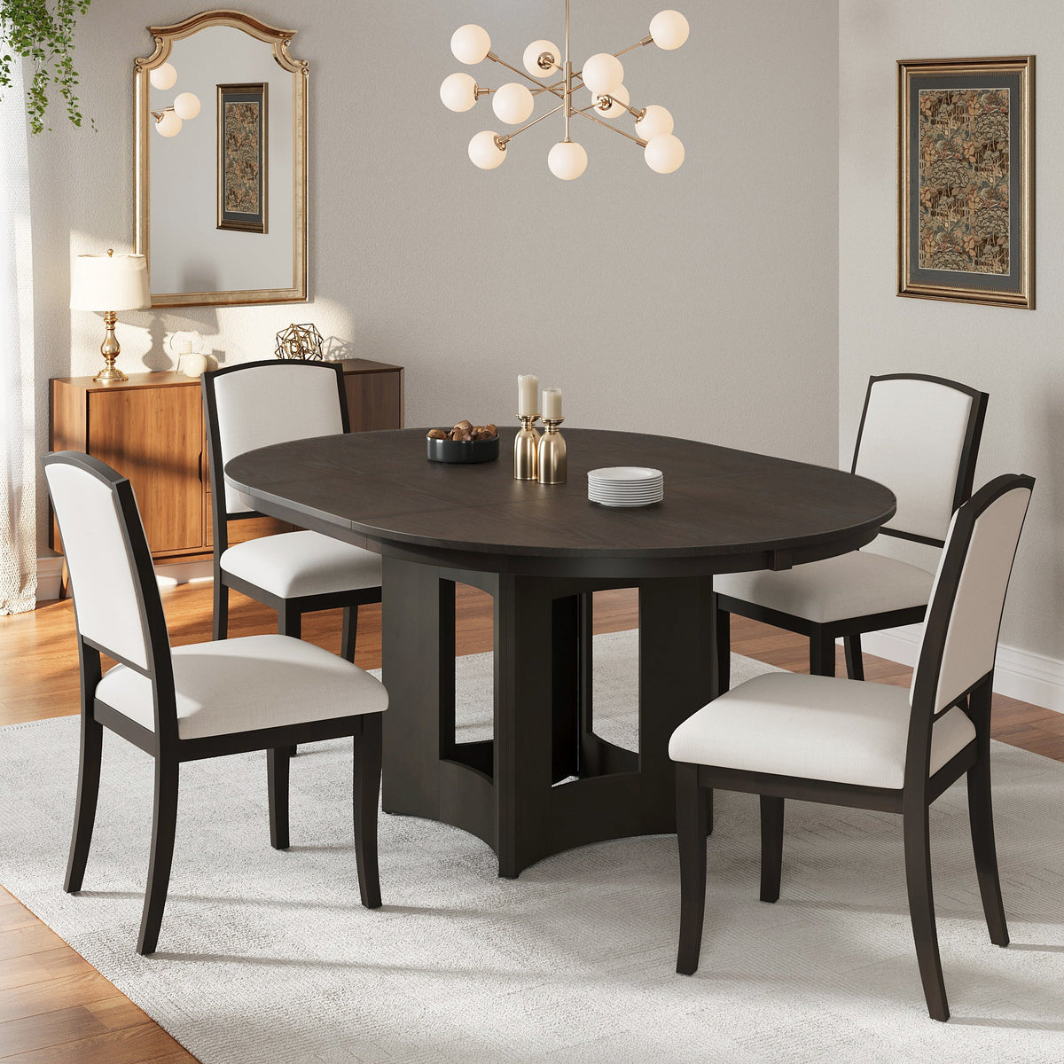 TOPMAX Farmhouse Extendable Round Dining Table Set for 4, 5-Piece Kitc ...