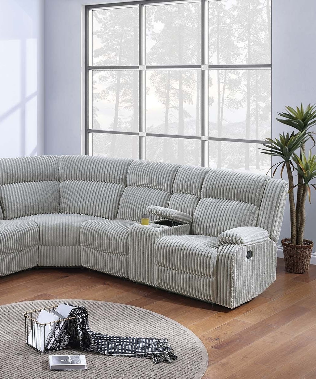 Sectional Sofa w Console Cup Holder 3pc Set Ash Color Luxurious Uphols ...