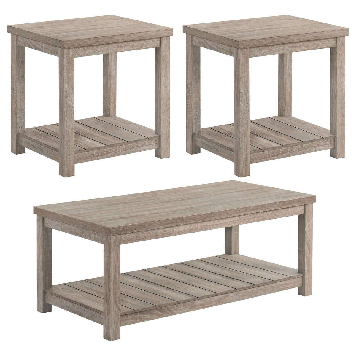3 Pc Coffee Table Set - Colter 3-piece Occasional Set with Open Shelve ...