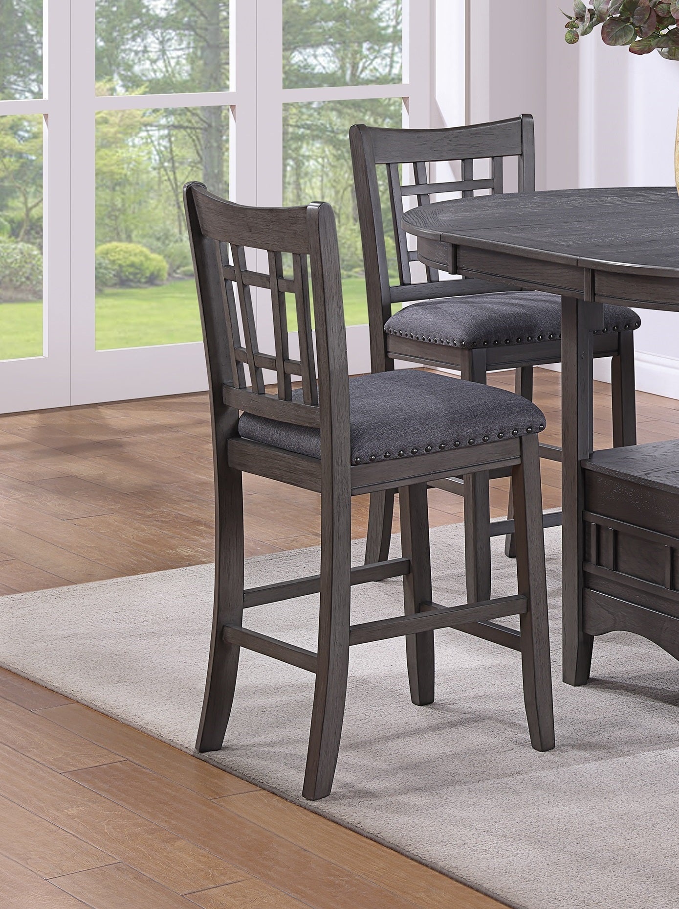 Contemporary Dining Room Counter Height 5pc Dining Set Round Table w L ...