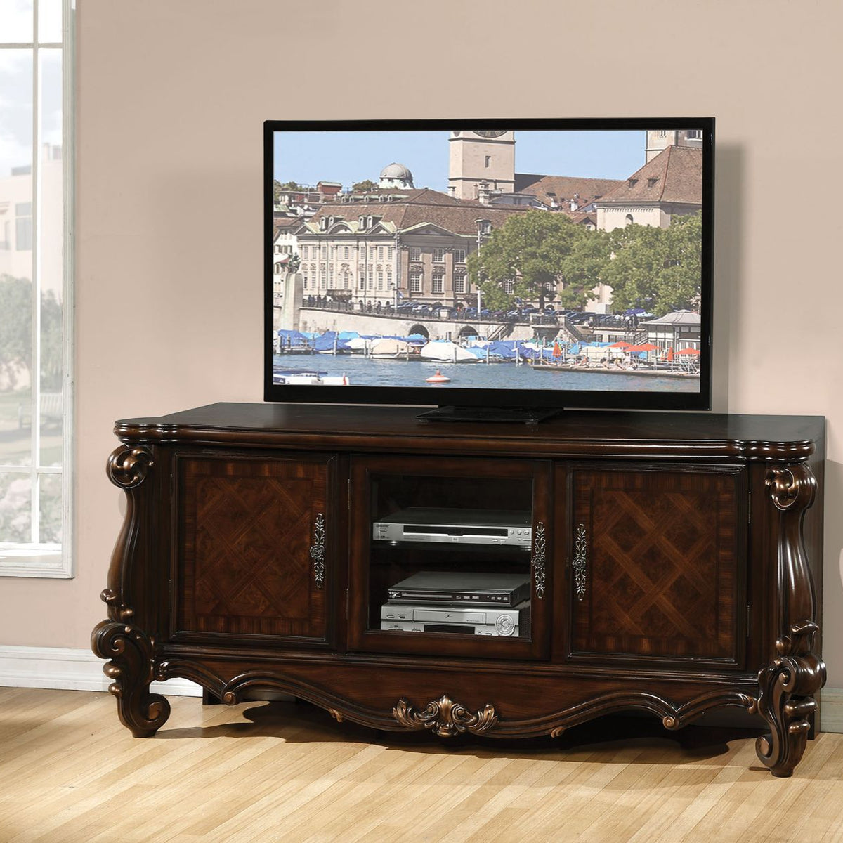 Versailles Tv Stand 91329 Cherry Oak Finish | Acme – Home Elegance USA