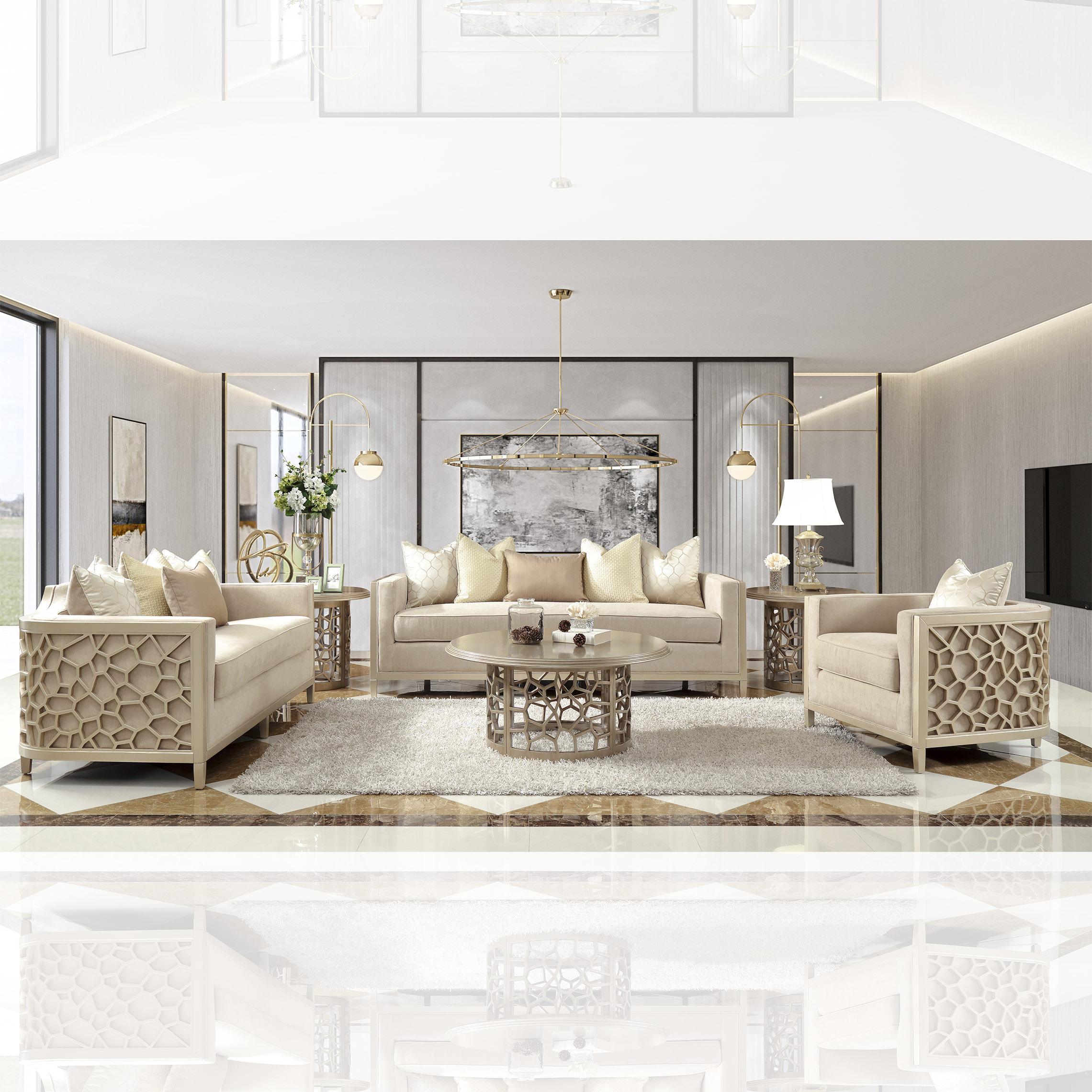 Hd 8911 Traditional Living Room Set In Luxury Champagne Finish Homey Home Elegance USA