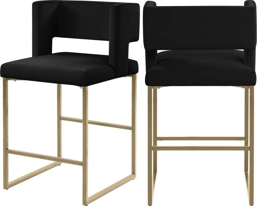 Caleb Velvet Counter Stool Set Of 2 In Black - 969Black-C | Meridian ...