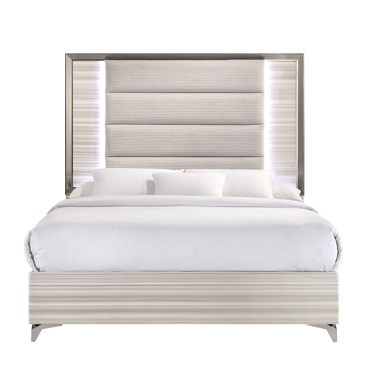 Zambrano White Queen Bed With Led | Global – Home Elegance USA