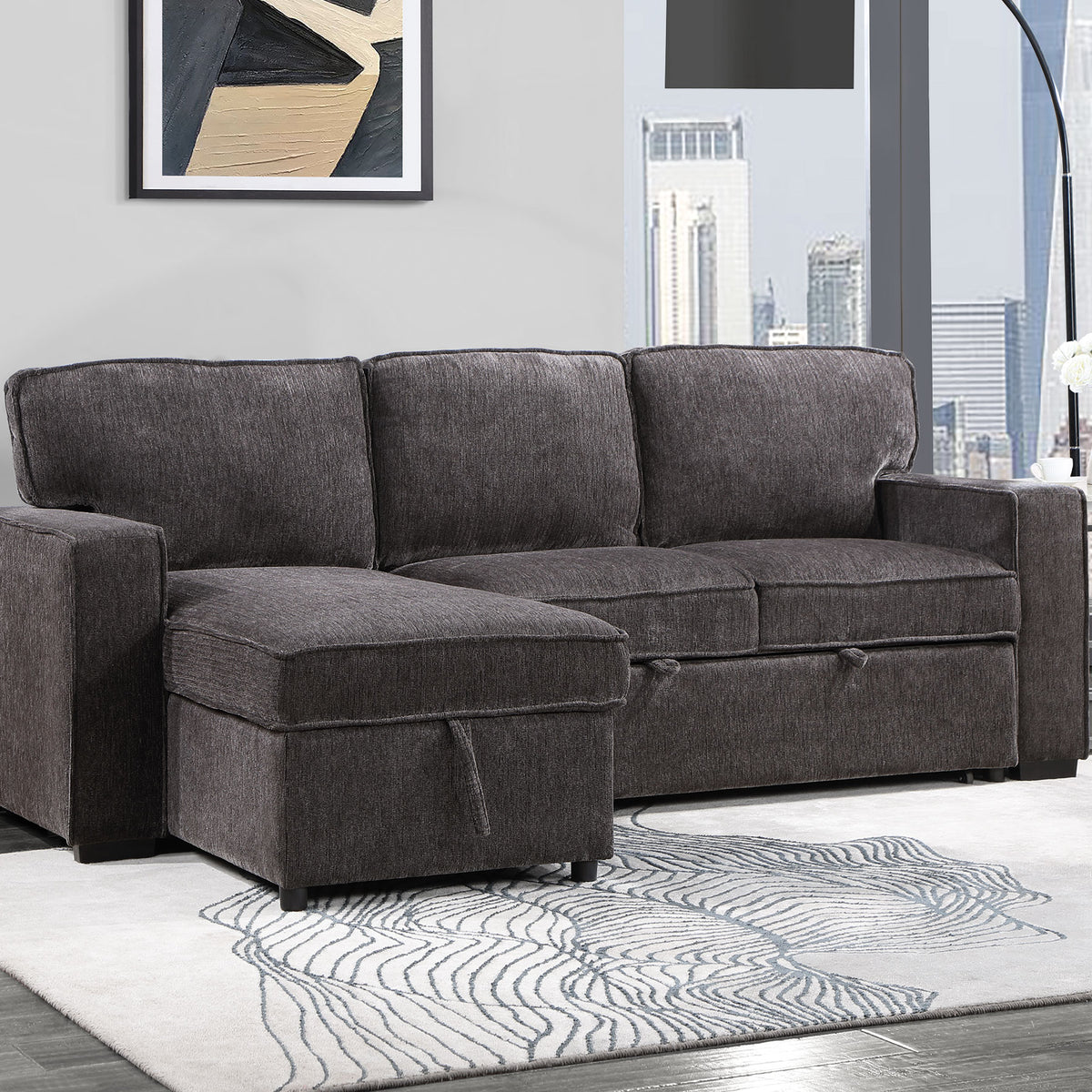 U0203 Dark Grey Reversible Pull Out Sofa Bed | Global Furniture USA ...