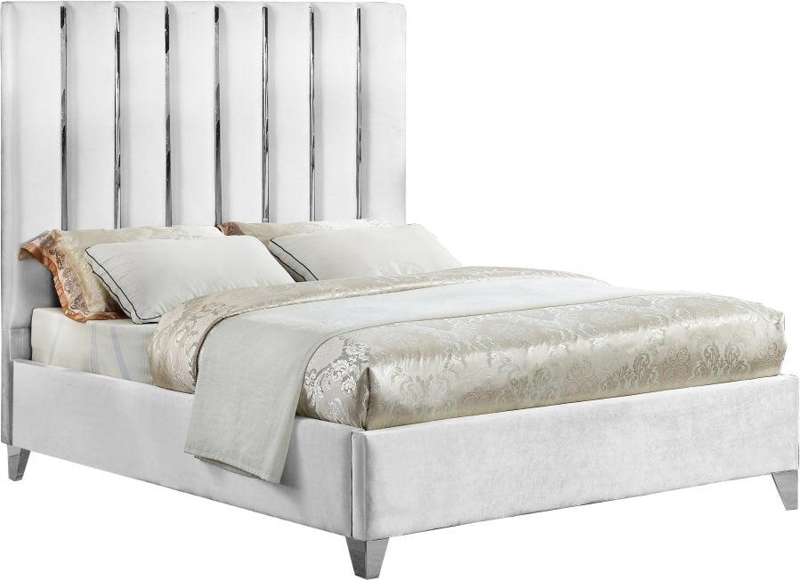Enzo Velvet Queen Bed In White - Enzowhite-Q | Meridian – Home Elegance USA