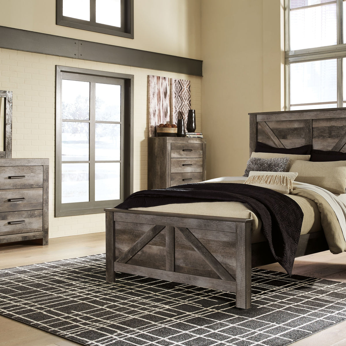Wynnlow - Gray - 5 Pc. - Dresser, Mirror, Queen Crossbuck Panel Bed ...