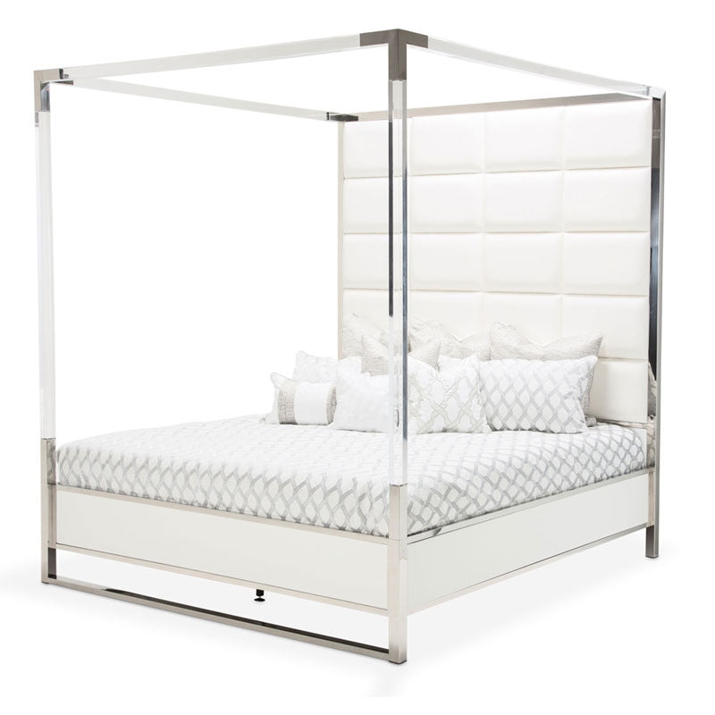 State St. Eastern King Canopy Bed Glossy White – AICO – Home Elegance USA