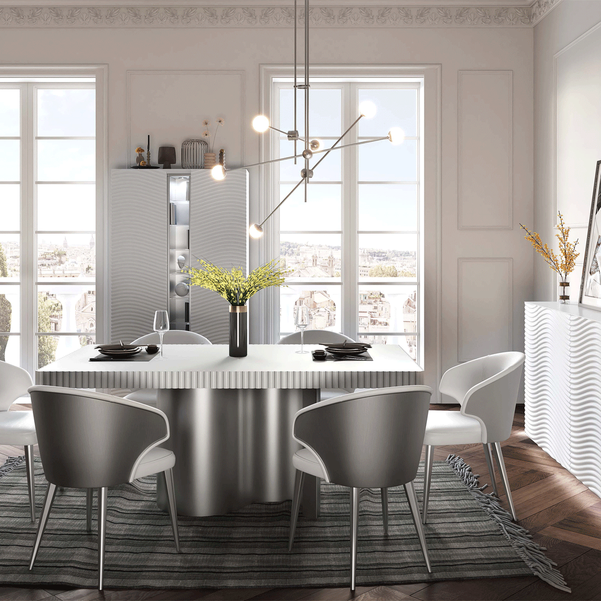 Wave 9 Piece Dining Table Set In White Matt - Wave-White-9Set | ESF ...