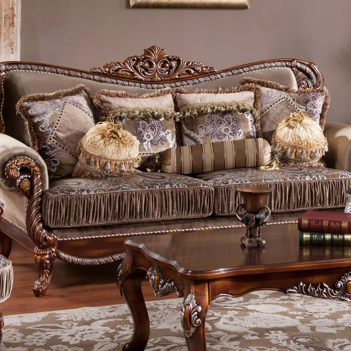 Janet Traditional Style Sofa In Cherry Finish Wood | Cosmos – Home ...
