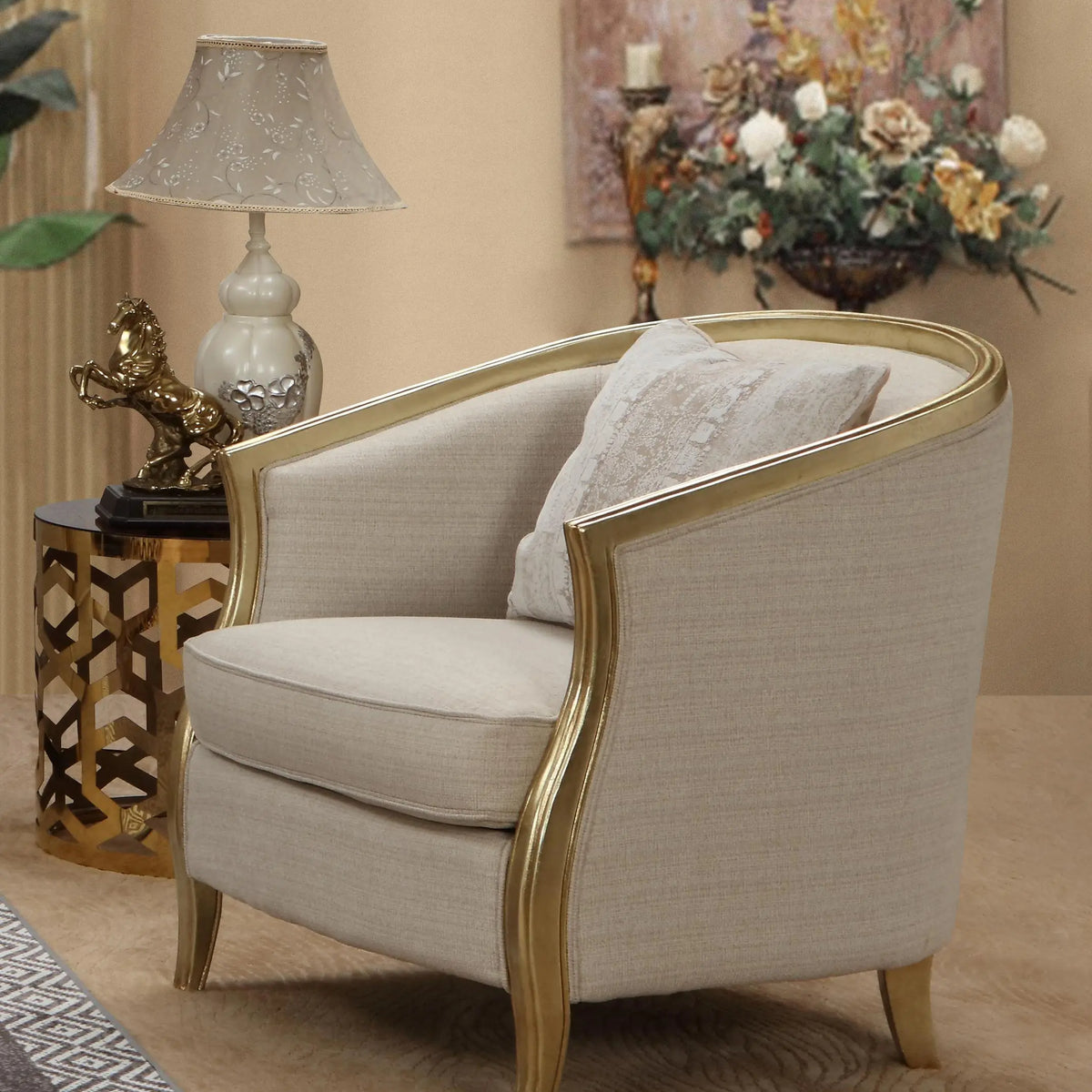 Cora Modern Style Beige Chair in Gold finish - Home Elegance Furniture ...