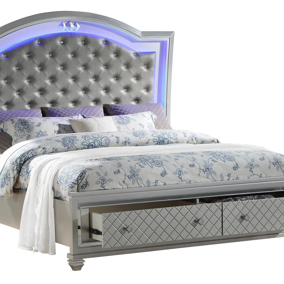Shiney Contemporary Style Queen Bed In Silver Finish Wood | Cosmos ...