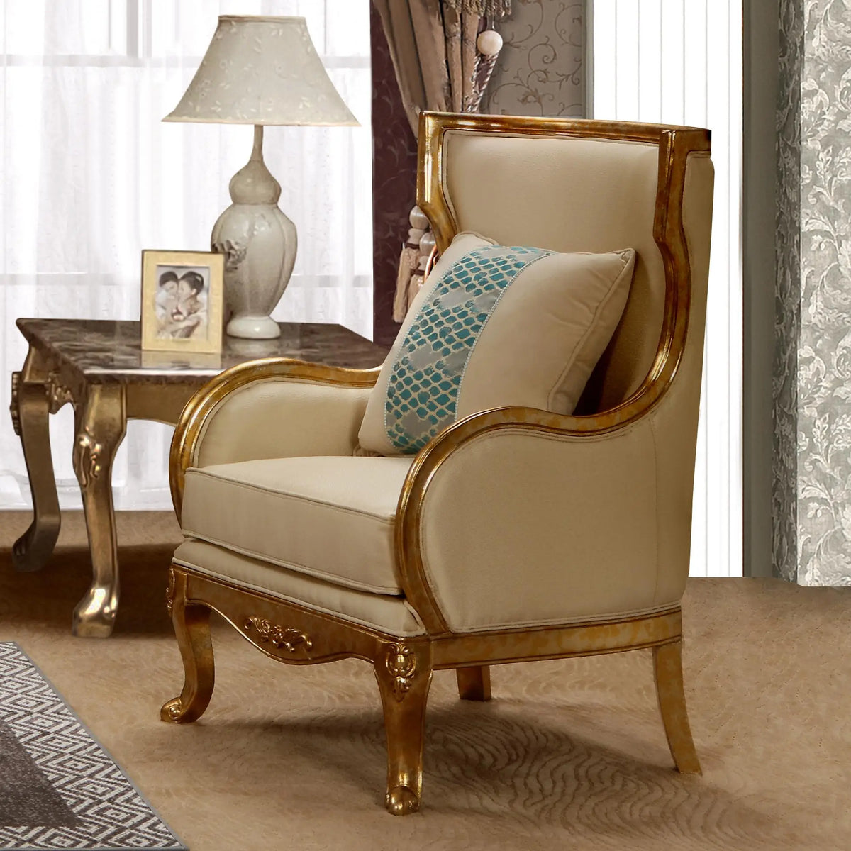 Majestic Transitional Style Chair In Gold Finish Wood | Cosmos – Home ...